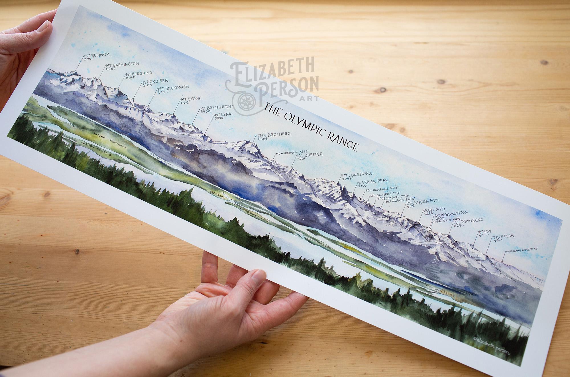 The Olympic Range Watercolor Illustration Peninsula Mountains Olympus ...