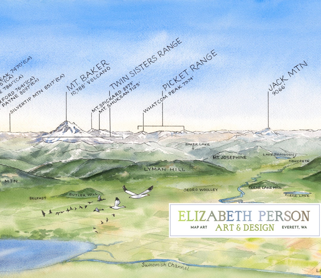 Skagit Valley Cascades Watercolor Illustration Cascade Range Mountains ...