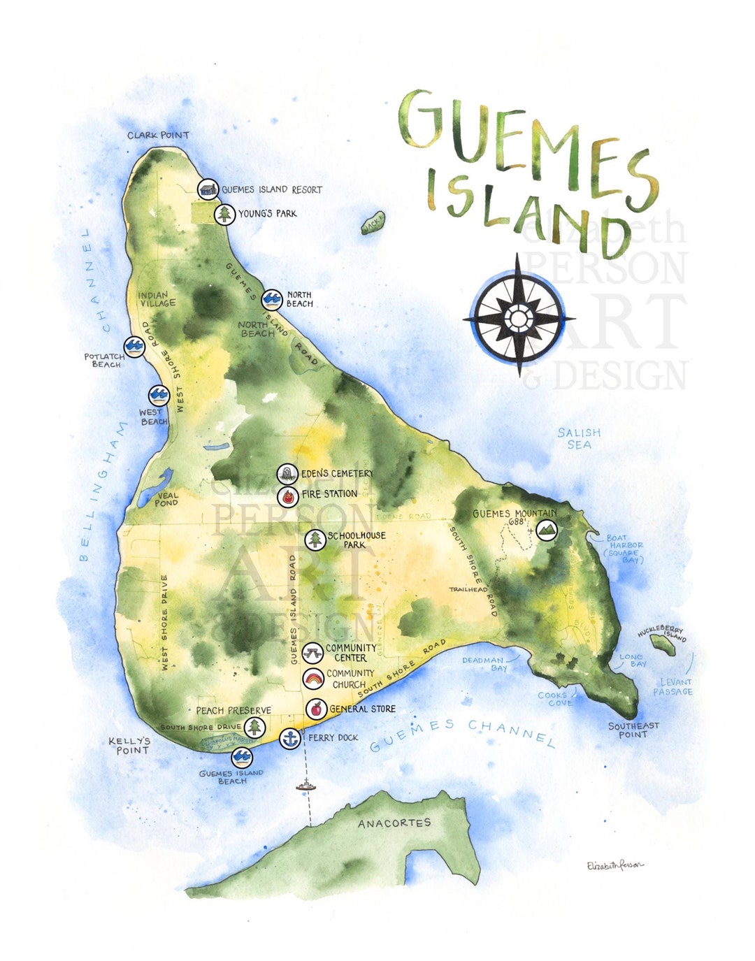 Guemes Island Map Print - Etsy