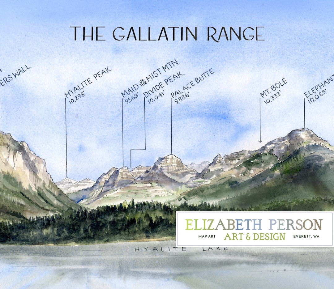 Gallatin Range Watercolor Illustration Montana Mountain Belgrade ...