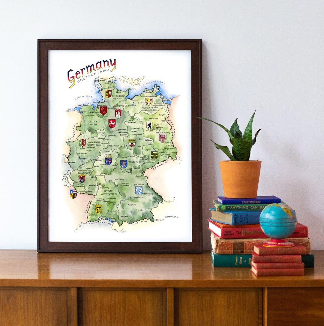 Germany Watercolor Map Art Print Including Berlin, Hamburg, Cologne and ...