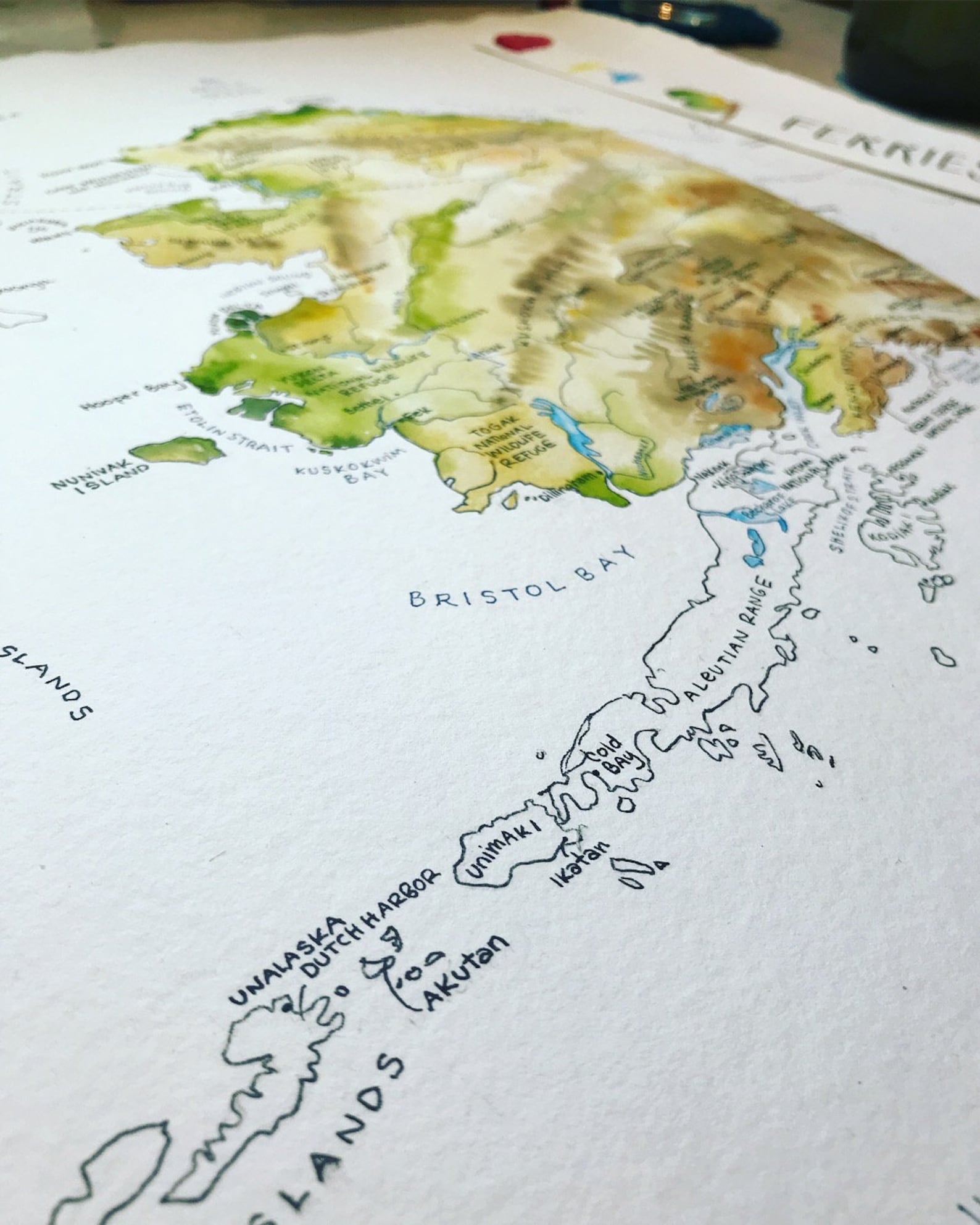 Alaska Map Watercolor Illustration State of Alaska Anchorage Pacific ...