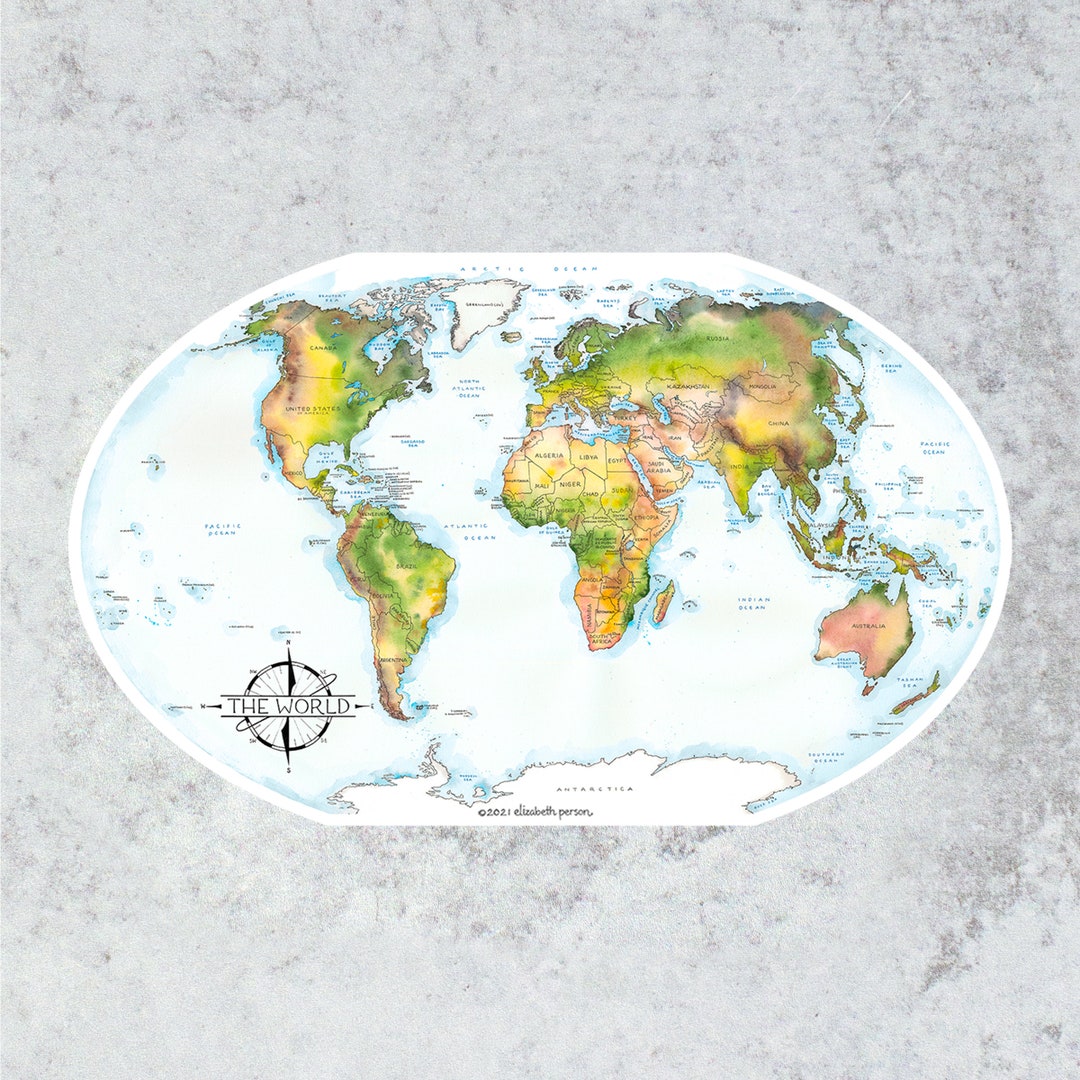World Map Vinyl Sticker for Computer Car Laptop Water Bottle - Etsy