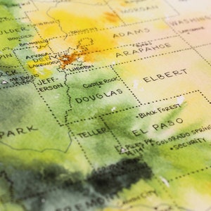 Colorado State Map Watercolor Illustration CO Map County Map Denver Map ...