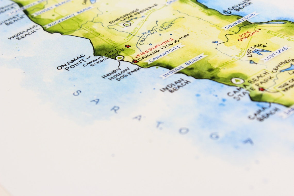 Camano Island Map Watercolor Illustration Island Stanwood Cama - Etsy