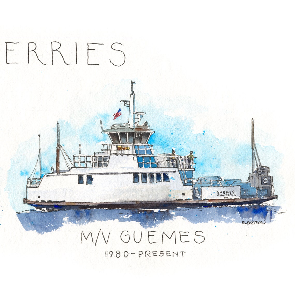 Guemes Island Ferries 24x8 Archival Art Print | Etsy