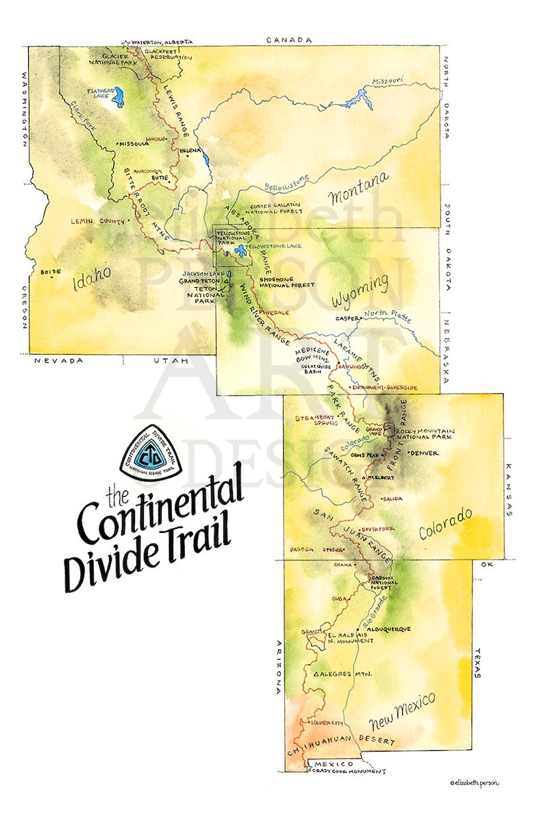 Continental Divide Trail Map Detailed Watercolor CDT - Etsy