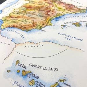 Spain Map Watercolor Illustration Madrid Barcelona Sevilla Valencia ...