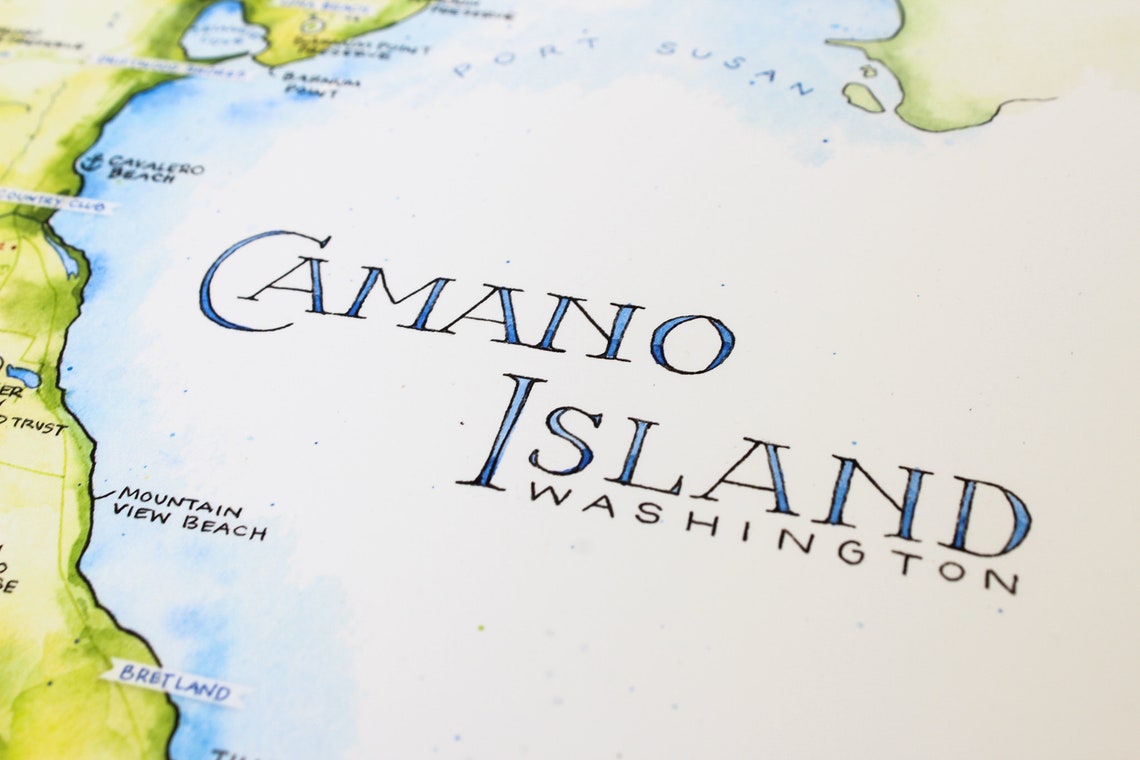 Camano Island Map Watercolor Illustration Island Stanwood Cama - Etsy