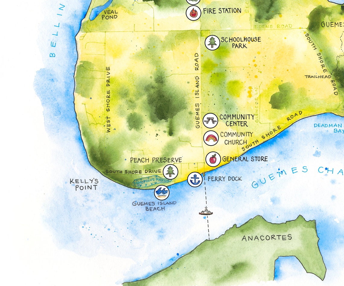 Guemes Island Map Print | Etsy