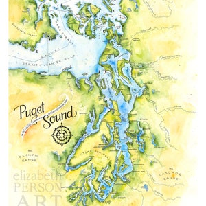 Giant Puget Sound Map Illustrated Old School Large Washington Pull Down ...