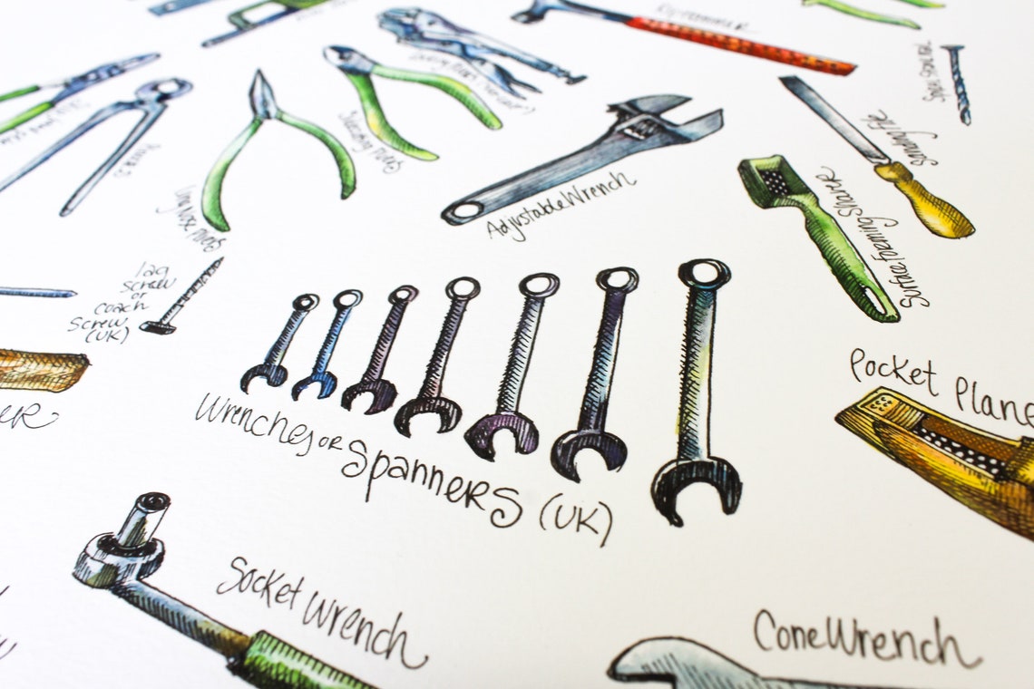 Tools Watercolor Illustration Art Print Tool Chart Gift for - Etsy