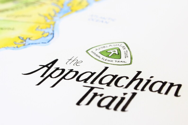 Appalachian Trail Map Detailed Watercolor AT Thru-hiker Gifts ...