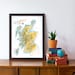 Scotland Map Watercolor Illustration Alba Scottish Highlands Counties ...