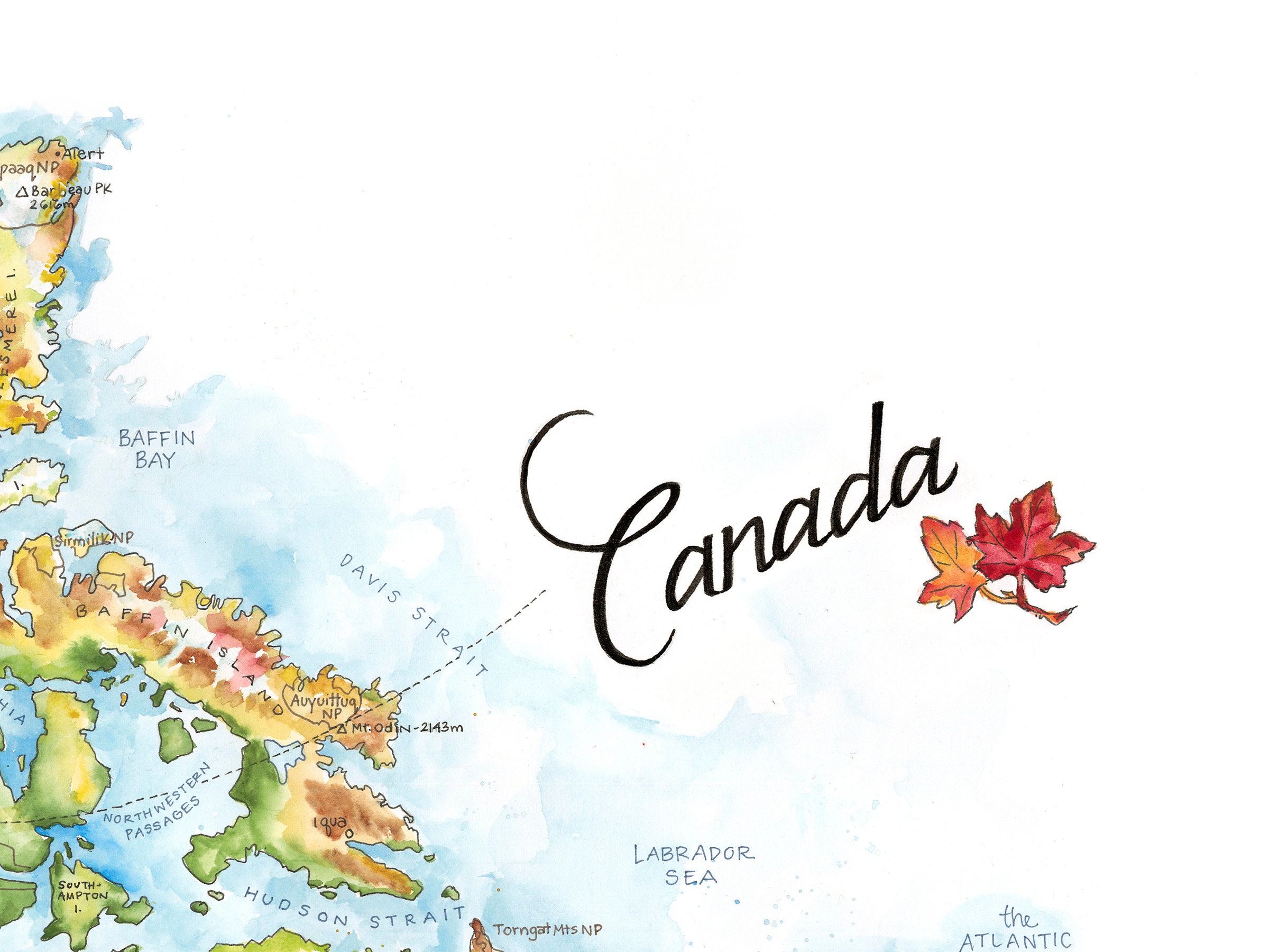 Canada Map Watercolor Illustration Country Map Canadian Province Map ...