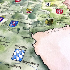 Germany Watercolor Map Art Print Including Berlin, Hamburg, Cologne and ...