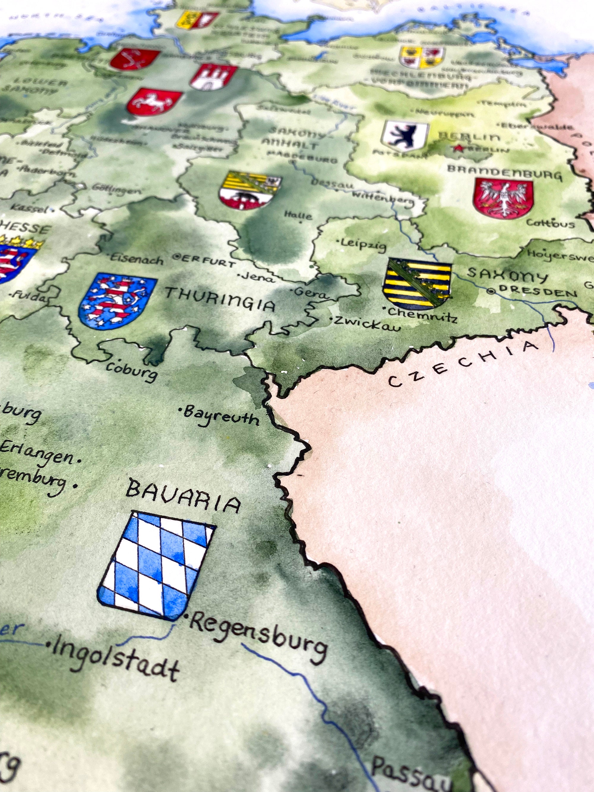 Germany Watercolor Map Art Print Including Berlin Hamburg - Etsy