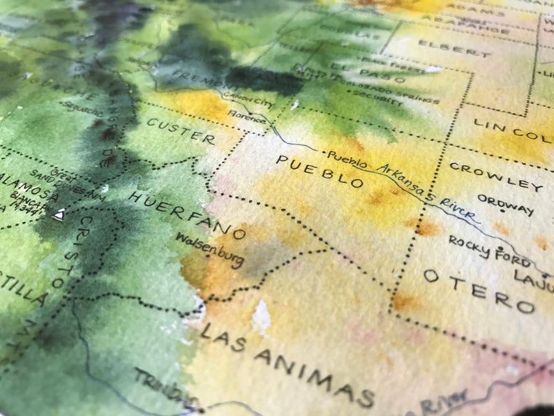 Colorado State Map Watercolor Illustration CO Map County Map | Etsy