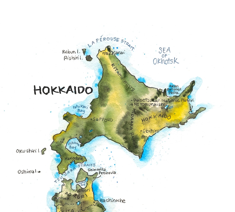 Japan Map Watercolor Illustration Nippon 日本国 Japanese Tokyo Hokkaido ...