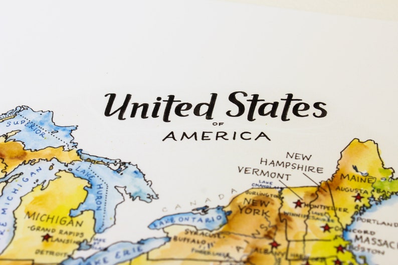 The United States of America Map Watercolor Illustration USA - Etsy