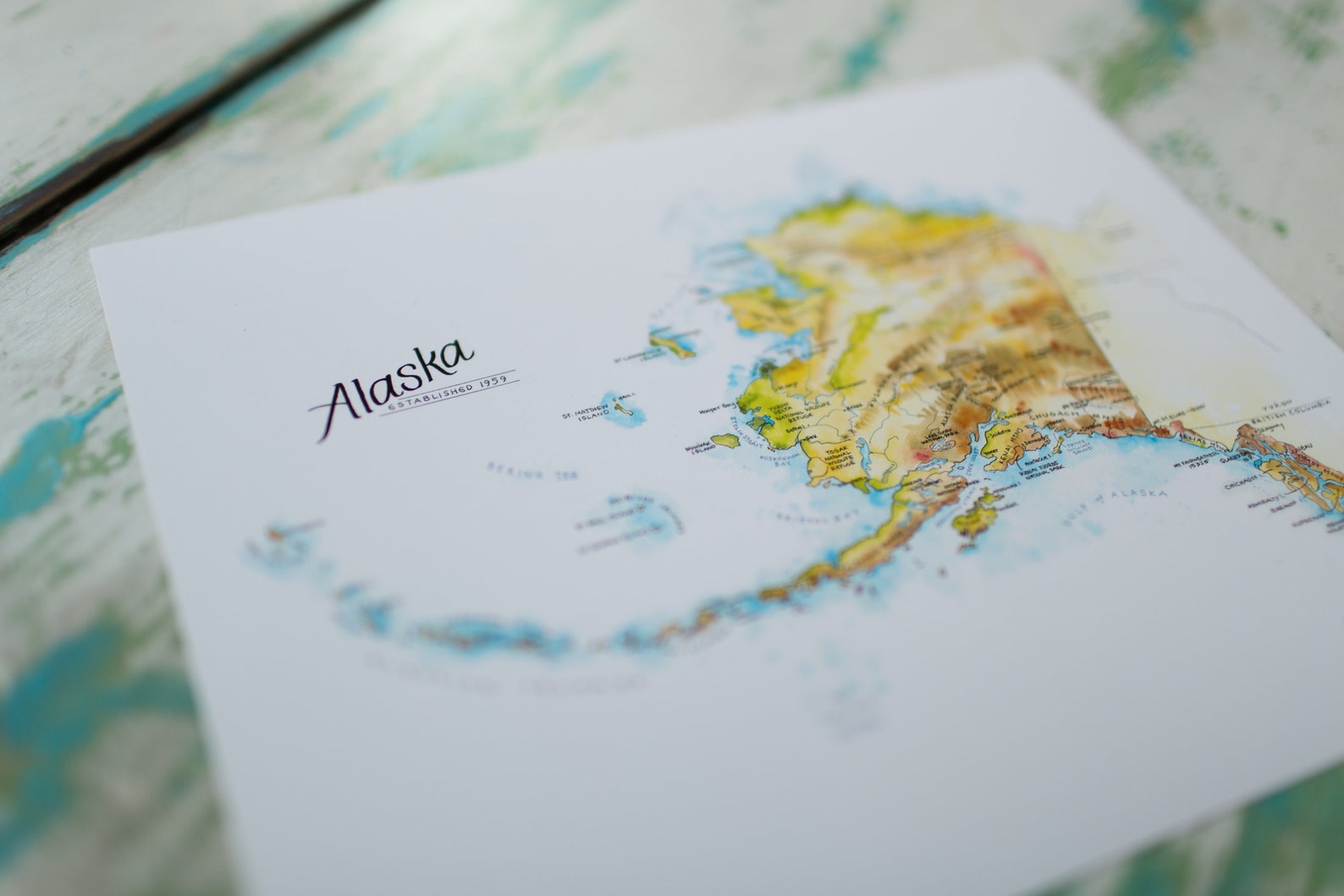 Alaska Map Watercolor Illustration State of Alaska Anchorage Pacific ...