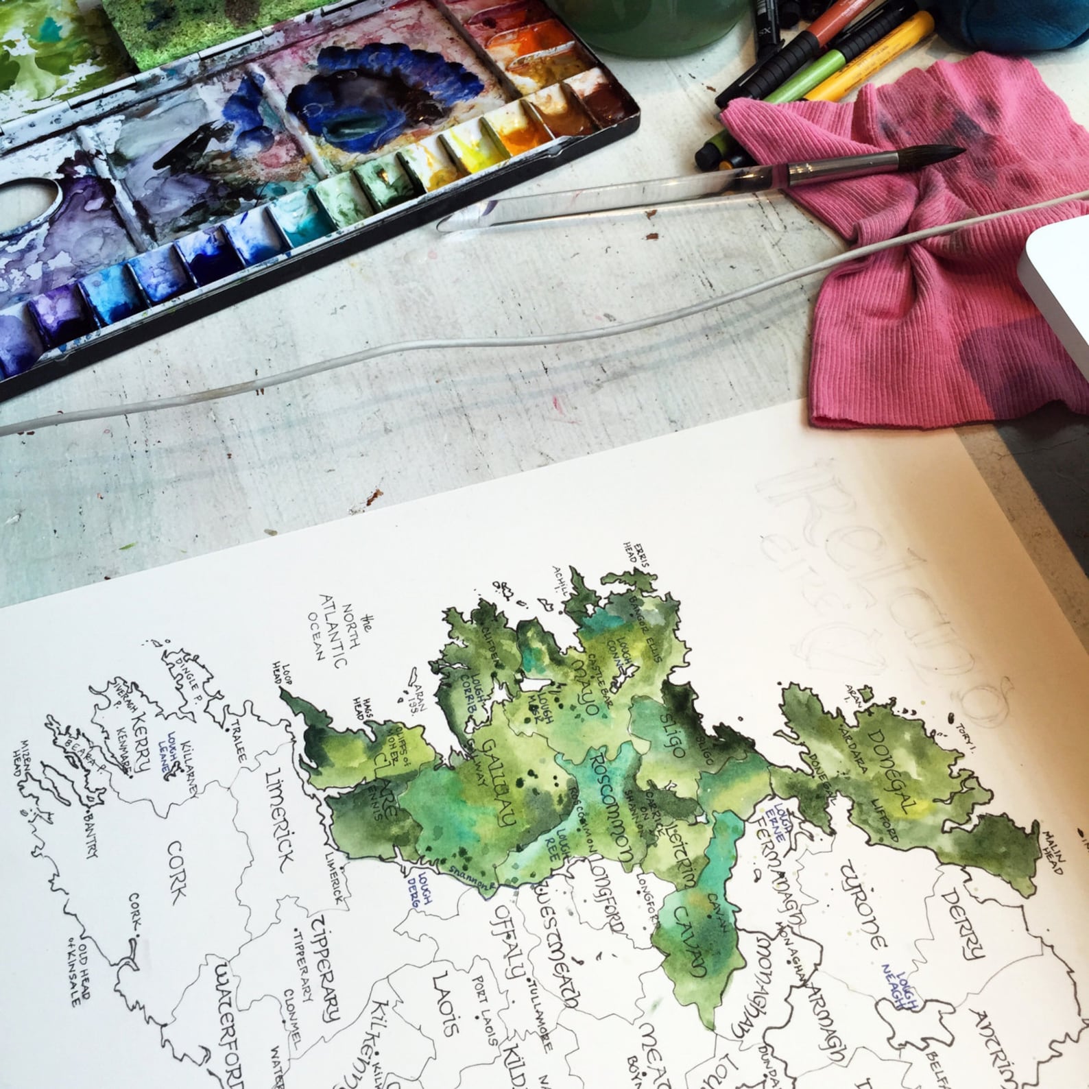Ireland Map Watercolor Illustration Country of Ireland Irish County ...
