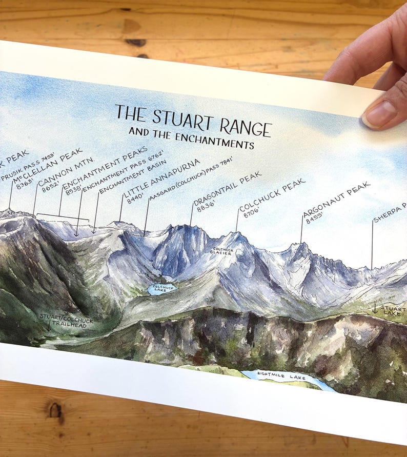 Stuart Range and the Enchantments Watercolor Illustration Cascade Range ...