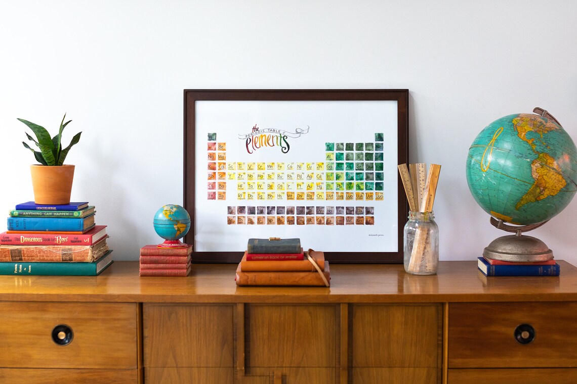 The Periodic Table of Elements Watercolor Illustration Geek Chic Art ...