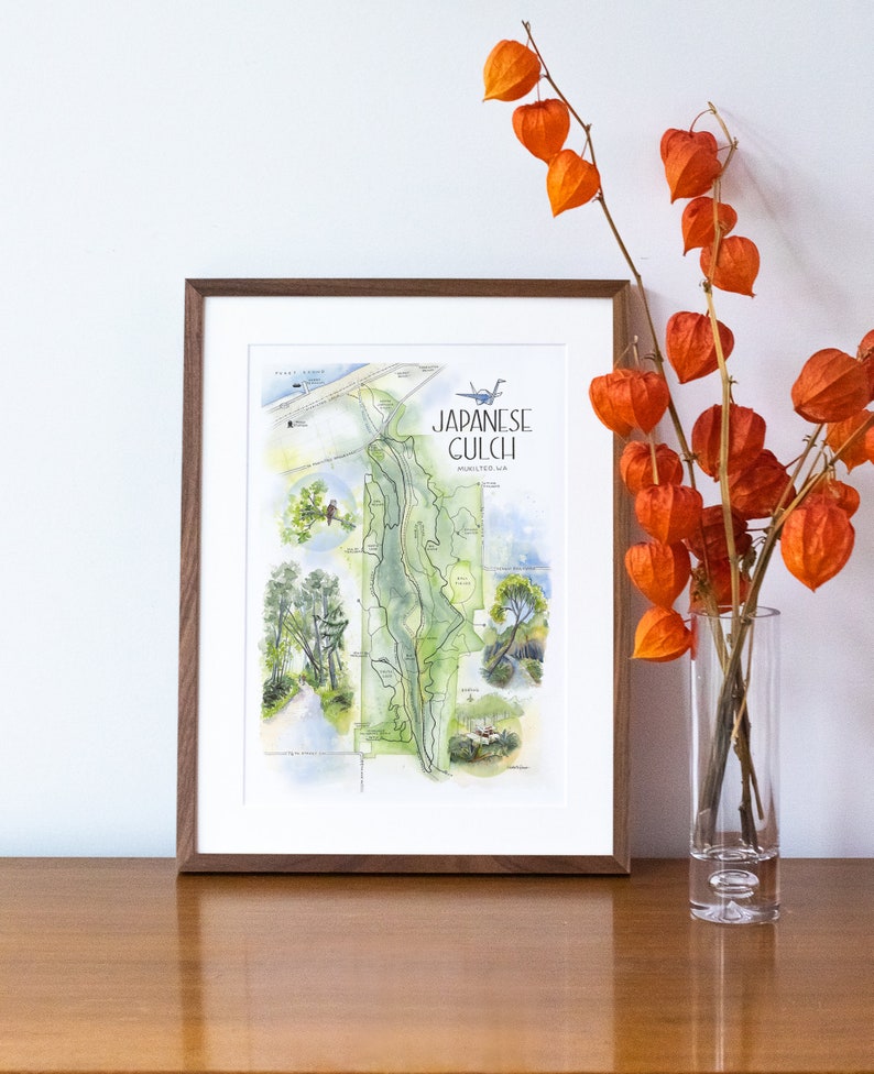 Japanese Gulch Watercolor Trail Map Art Print - Etsy