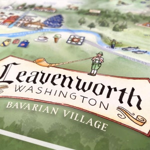 Leavenworth WA Bavarian Mountains Map Art Print Cascade Mountains ...