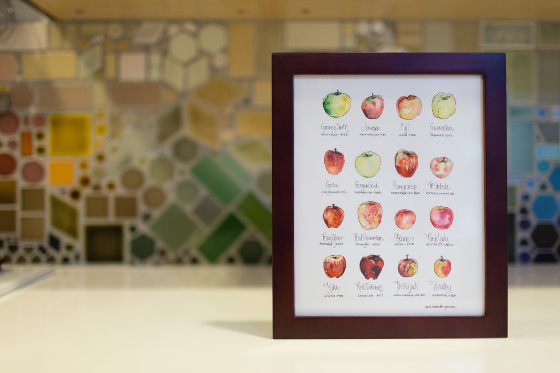 Apple Chart Watercolor Art Print Cheerful Decor for Home | Etsy