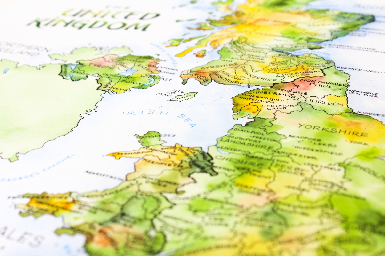 United Kingdom Watercolor Map Art Print Including Scotland | Etsy