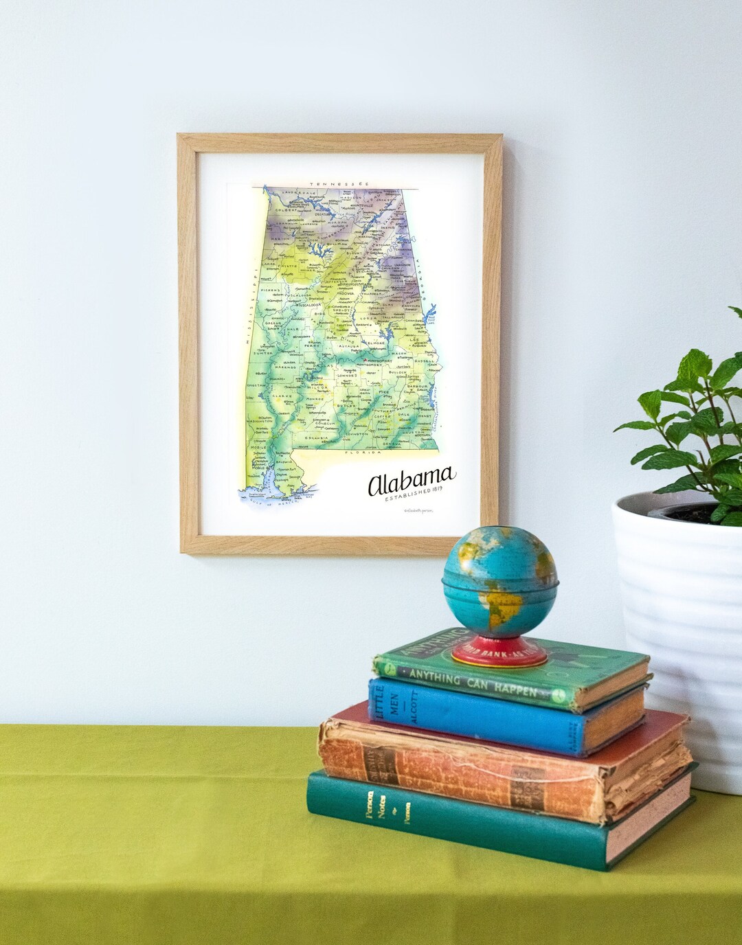 Alabama State Map Watercolor Illustration AL Map Montgomery Birmingham ...