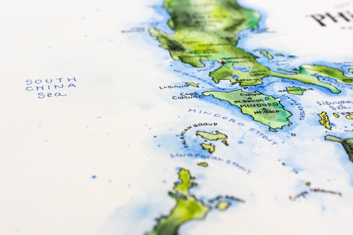 Philippines Map Watercolor Illustration Filipino Manila Luzon Islands ...