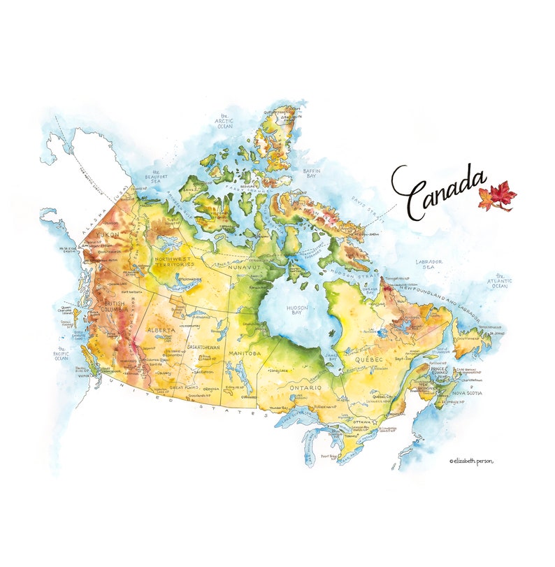Canada Map Watercolor Illustration Country Map Canadian - Etsy