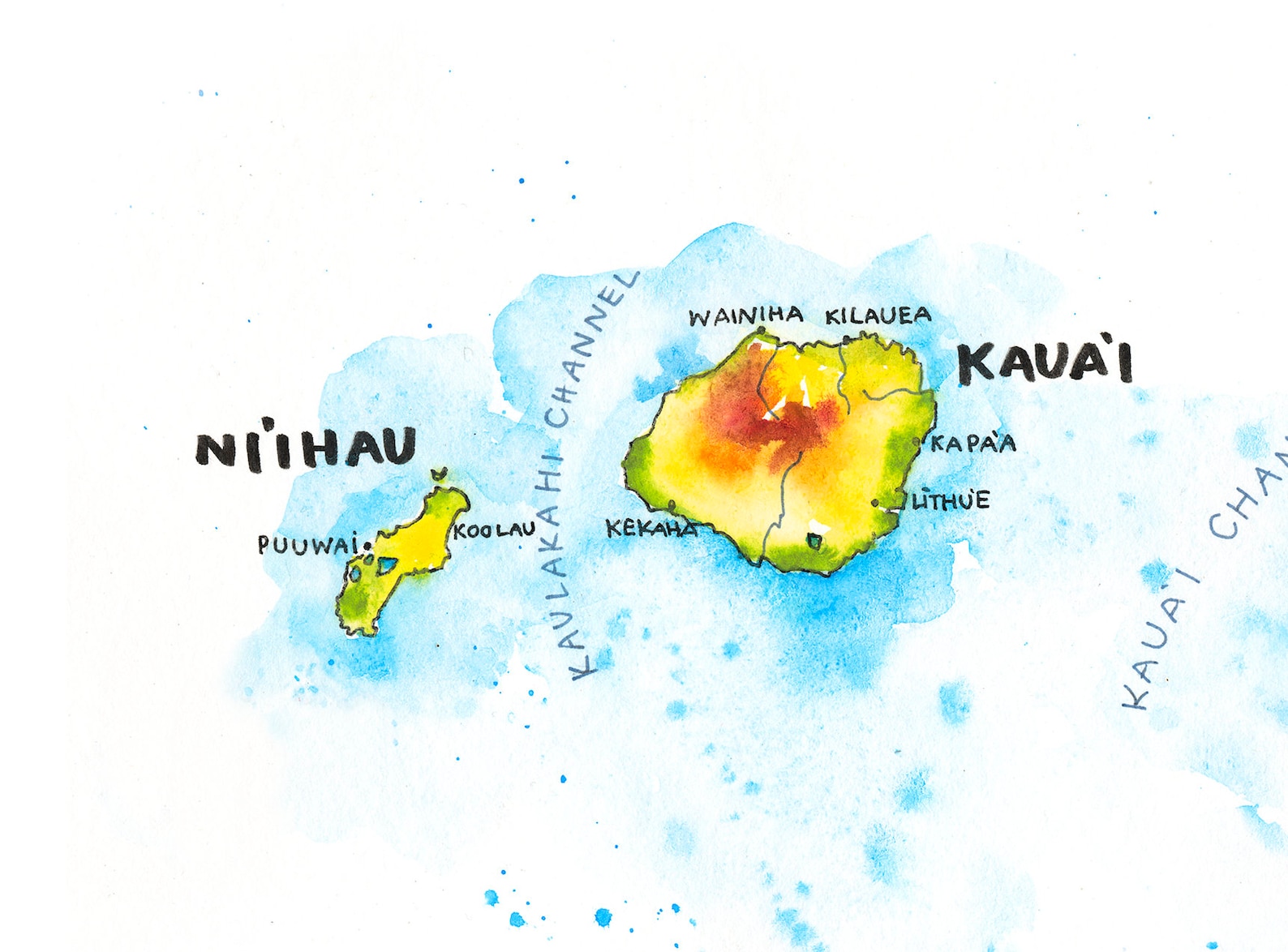 Hawaii Map Watercolor Illustration HI Hawaiian Islands Hawaii Map Art ...