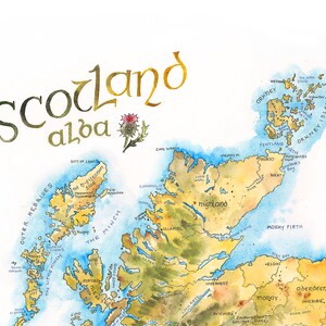 Scotland Map Watercolor Illustration Alba Scottish Highlands | Etsy