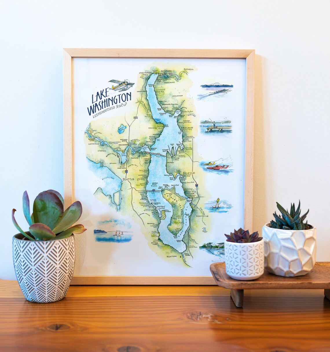 Lake Washington Map Watercolor Illustration Wall Art Print Painting - Etsy