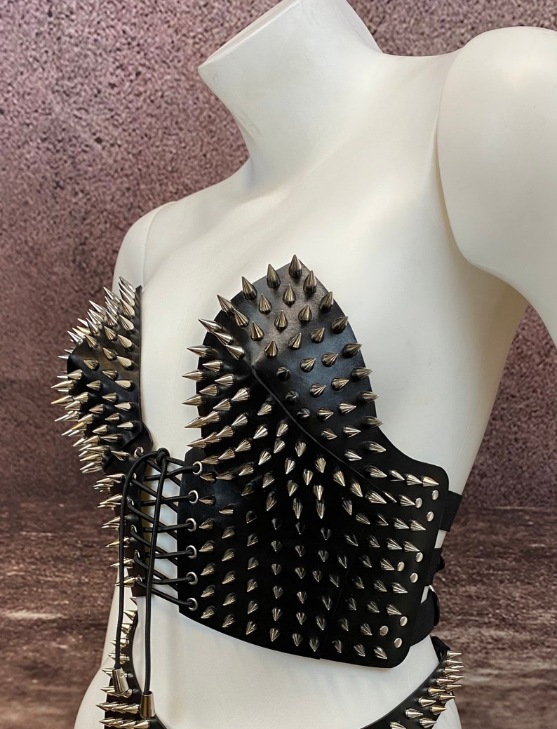 The Lunatic Spiked Bra Leather Bra With Spikes Lace-up | Etsy