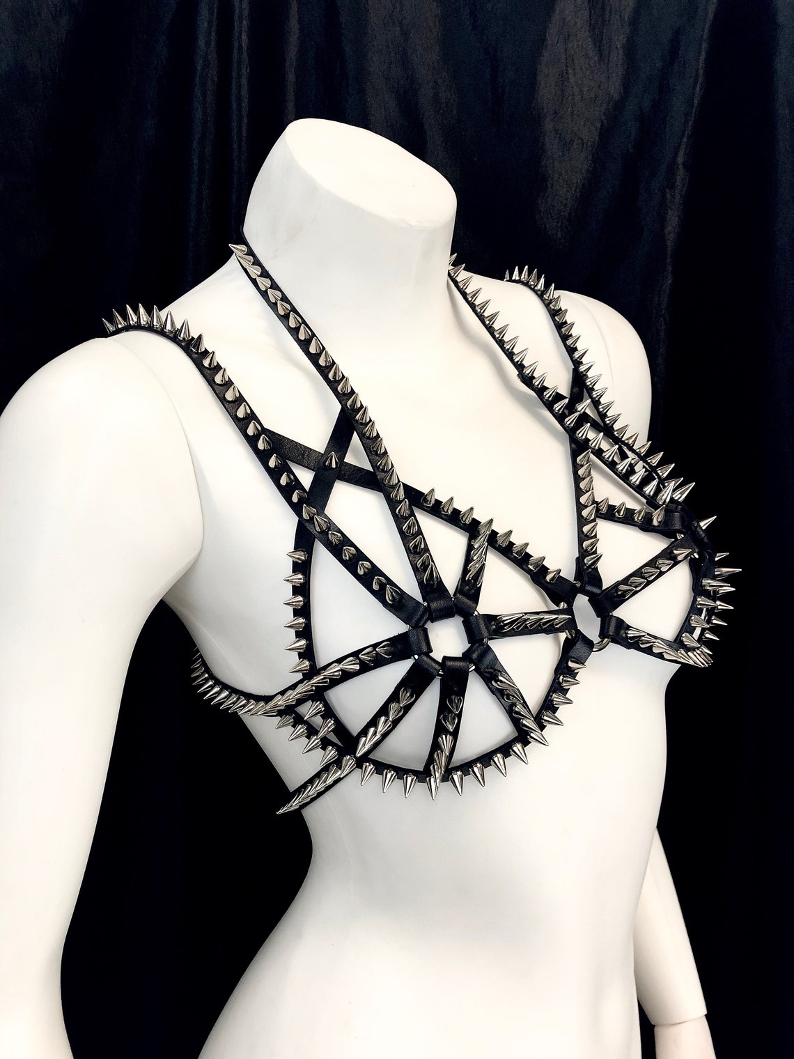 The Slain Spiked Bra Leather Bra With Spike Detail Custom Etsy