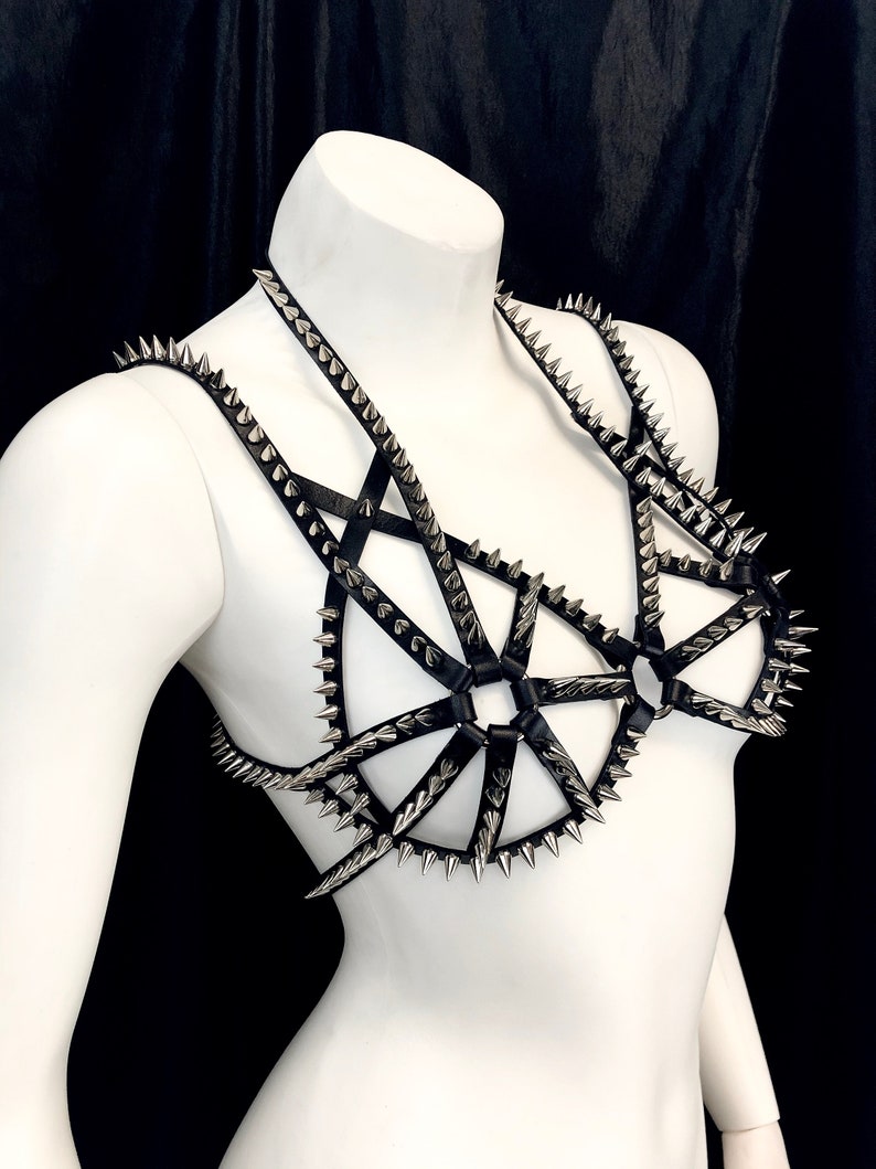 The Slain Spiked Bra Leather Bra With Spike Detail Custom Etsy