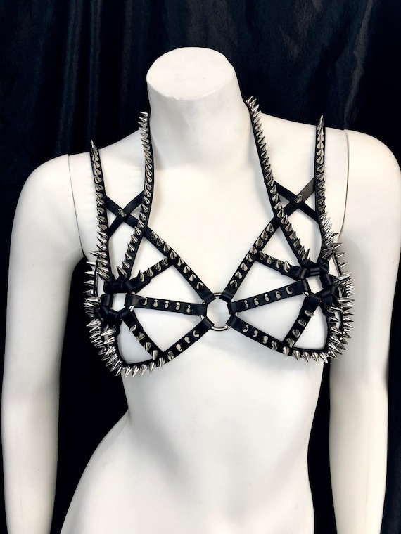 The Slain Spiked Bra Leather Bra With Spike Detail Custom Etsy