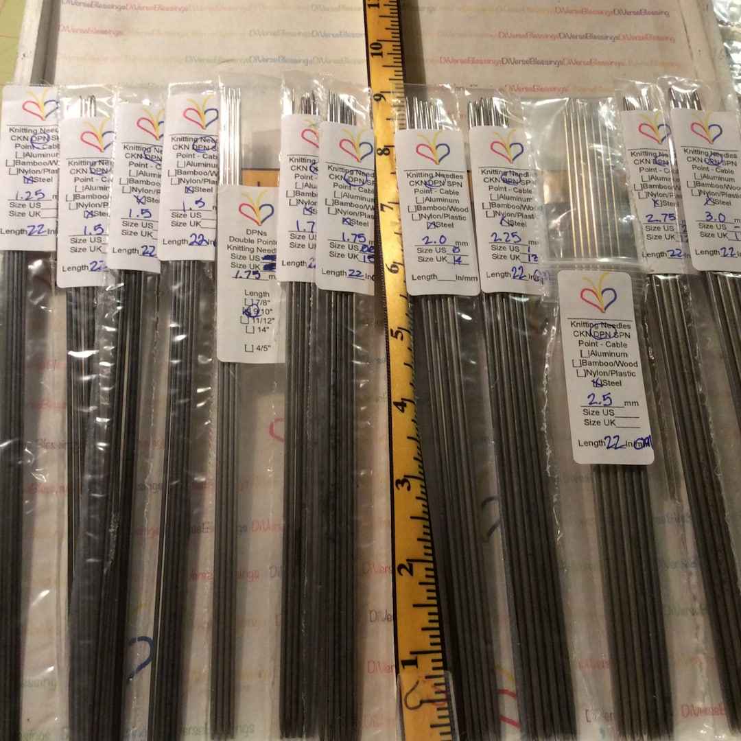Double Pointed, 22 Cm DPN, Steel, Full Sets, UK Sizes 1.25 Thru 3 Mm ...
