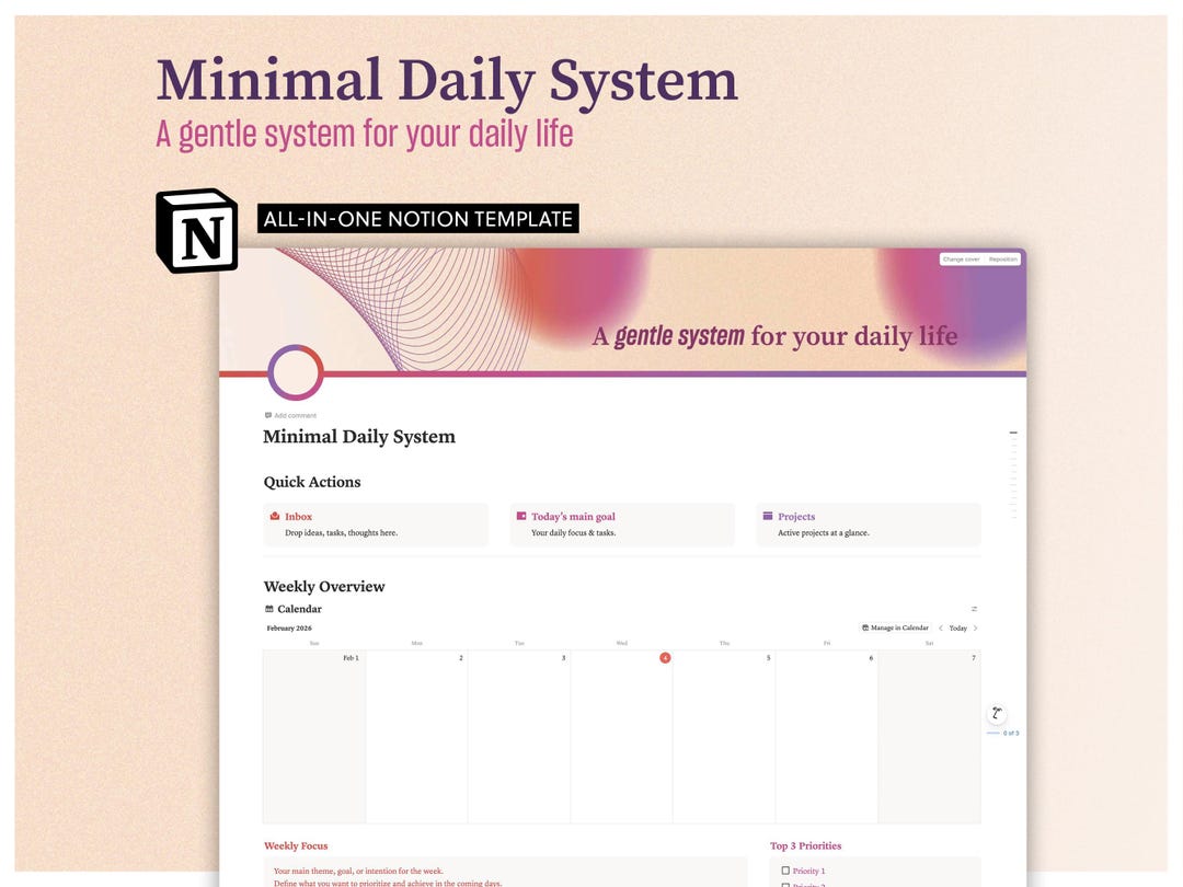 Notion Template – Daily & Weekly Planner | Minimal Aesthetic Dashboard ...