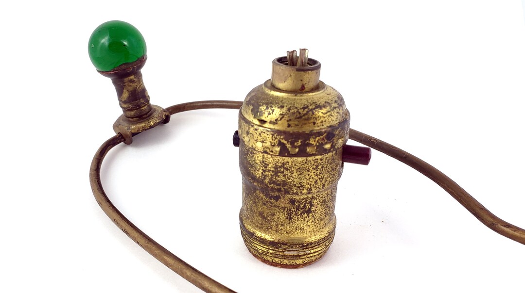 Vintage Brass Harp Light Socket Bakelite Green Glass Finial Old Lamp Parts Repair - Etsy