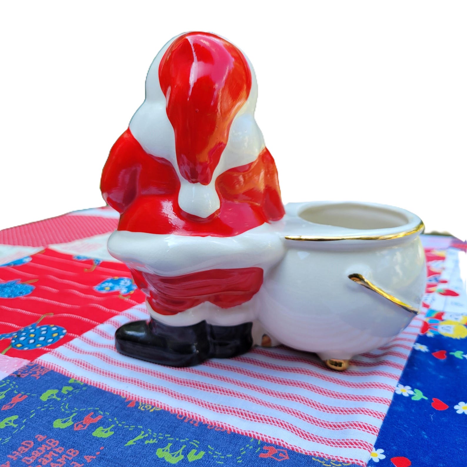 Vintage Santa Claus Planter Christmas Kettle & Bell Ringer Red White - Etsy