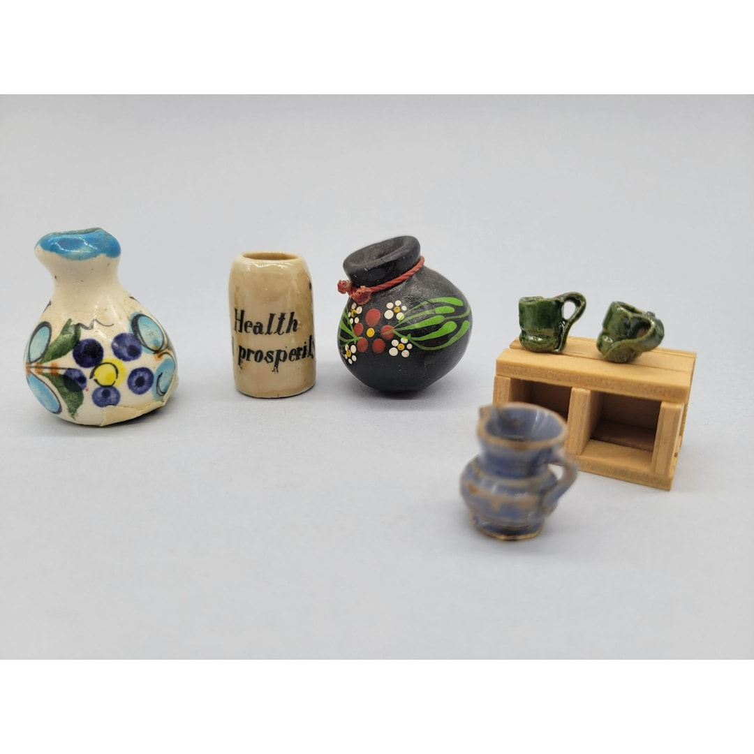 Miniature Mexican Pottery Tonala & Blackware Vases Doll House German ...