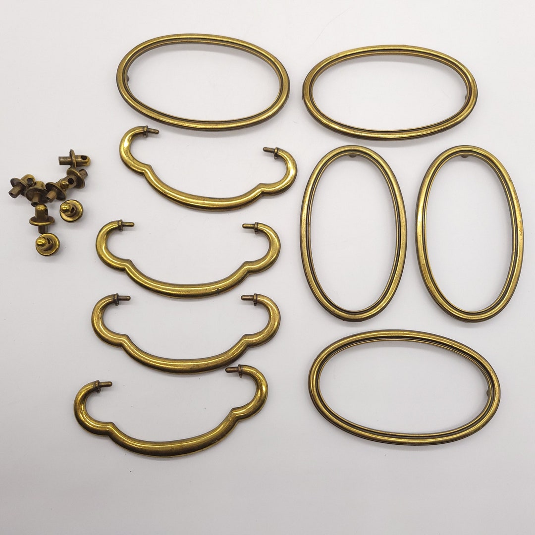 Vintage Brass Drawer Pulls & Brass Oval Frames Set of 4 Marked 0 493 0 Vintage Hardware Dressers ...