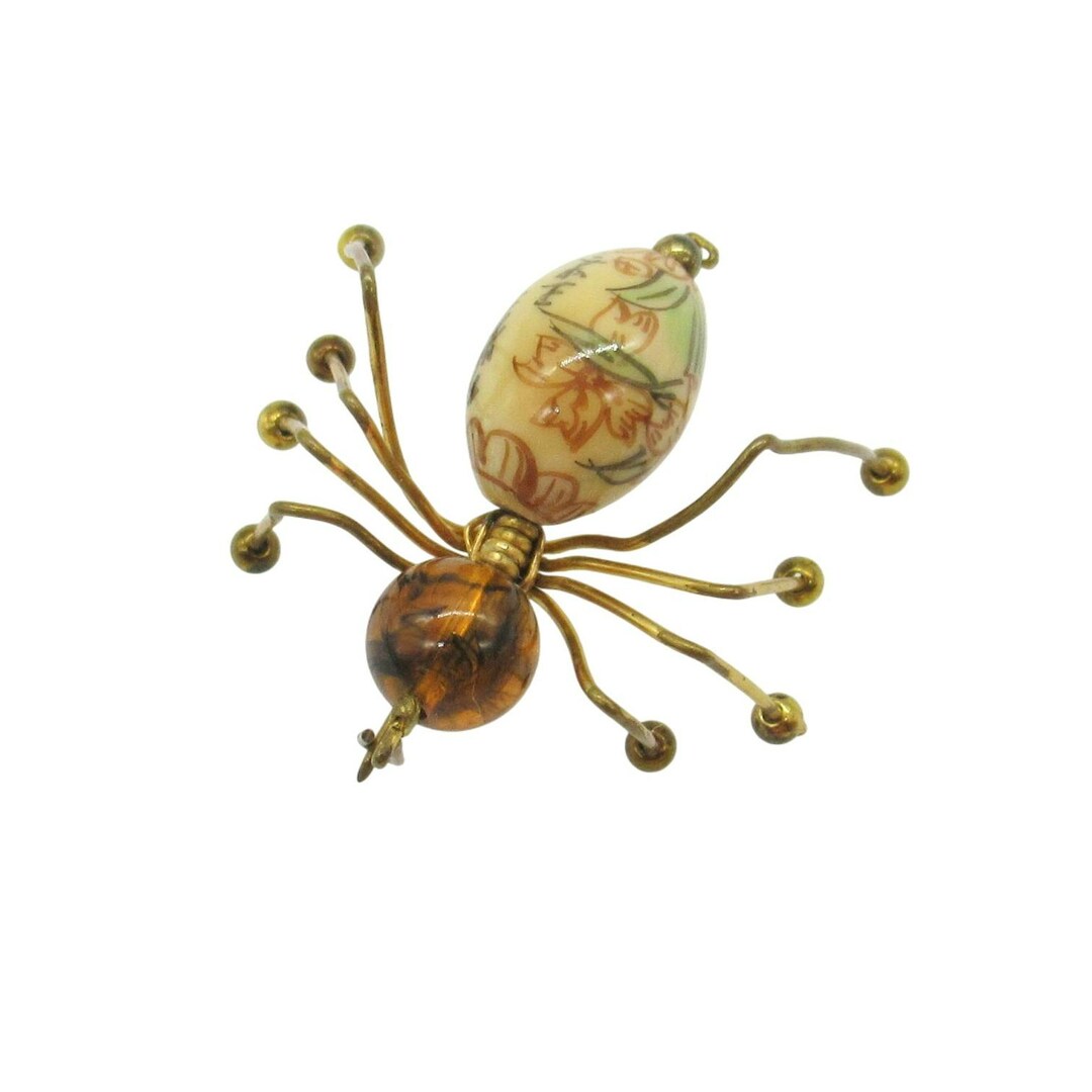 Handcrafted Ceramic & Amber Glass Spider Brooch With Brass Wire Legs - Etsy