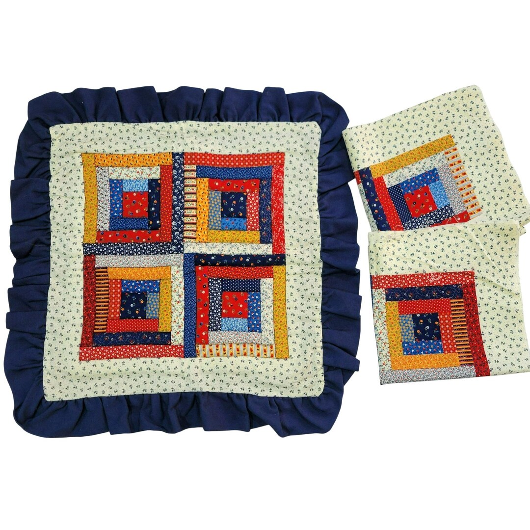 Vintage Cranston Prints Log Cabin Quilted Pillow Cover & 2 Extra ...